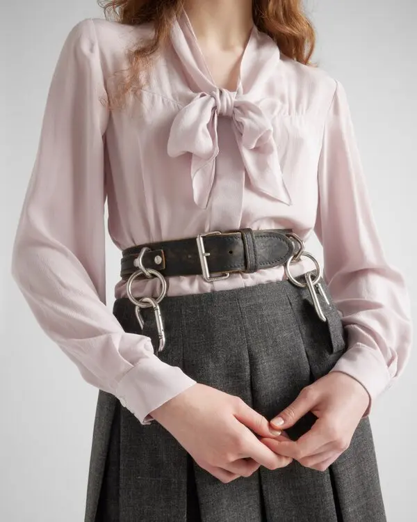 Prada Long-sleeved V-neck Shirt With Bow Detail