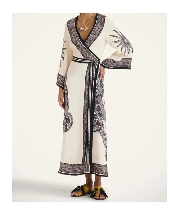 La DoubleJ Long Sleeve Wrap Maxi Dress