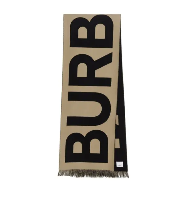 Burberry Logo Jacquard Fringed Edge Scarf - Black