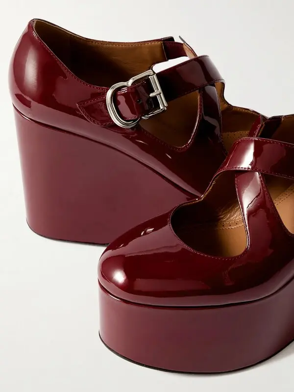 Alaïa Round Toe Wedge Mary Jane - Red