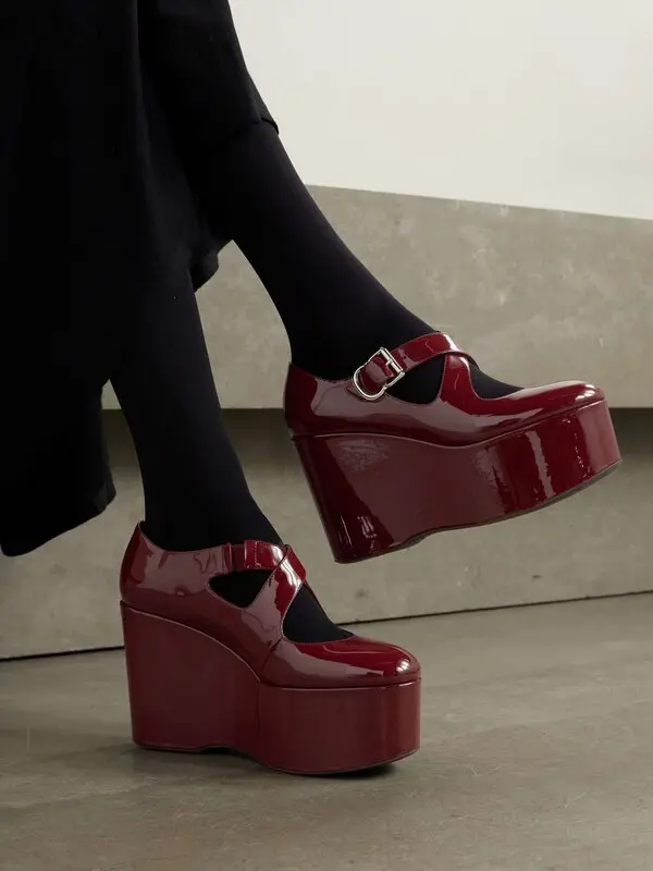 Alaïa Round Toe Wedge Mary Jane - Red