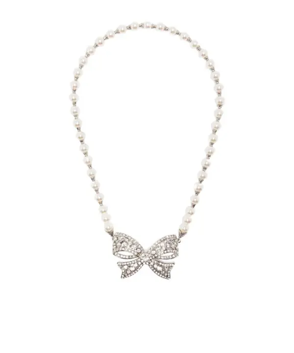 Alessandra Rich Bow Pendant Necklace - White