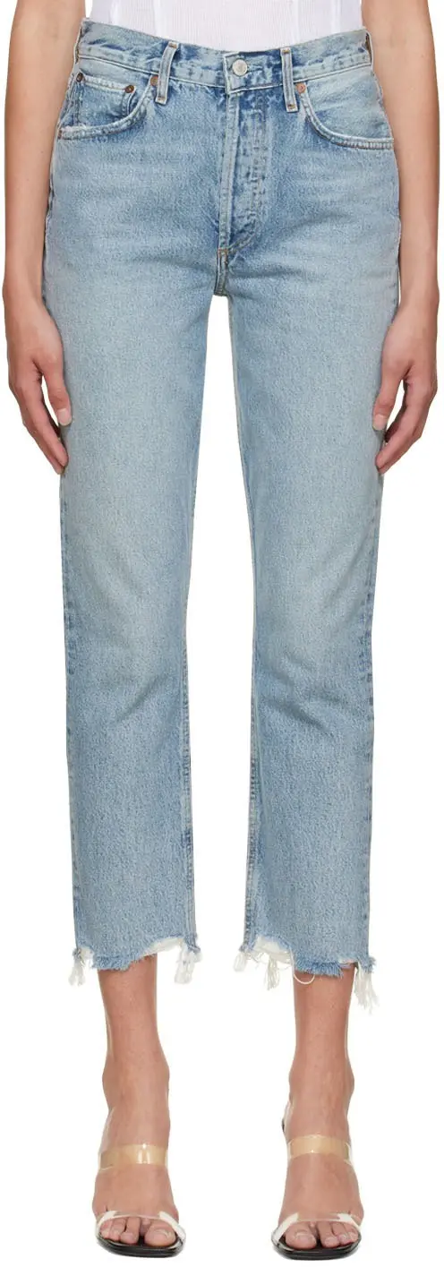 AGOLDE Riley Cropped Jeans In Soft Blue