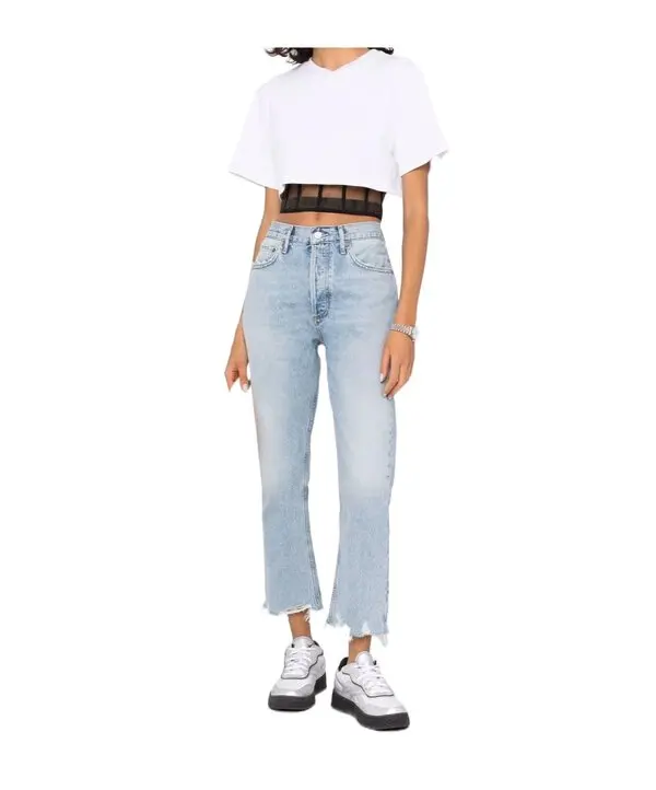 AGOLDE Riley Cropped Jeans In Soft Blue