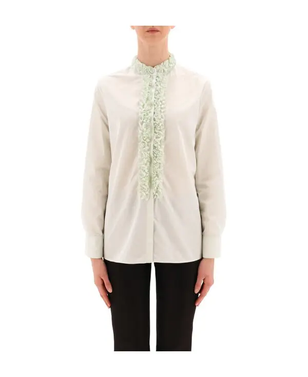 JIL SANDER Long Sleeve Shirt With Ruffle Detail - White