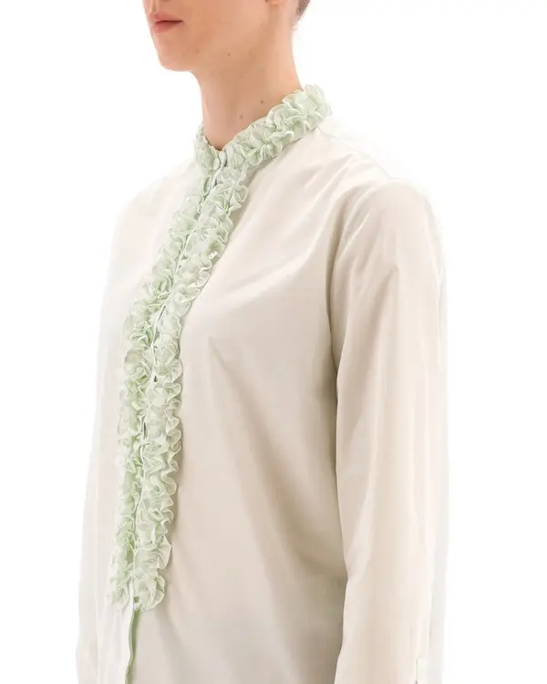 JIL SANDER Long Sleeve Shirt With Ruffle Detail - White
