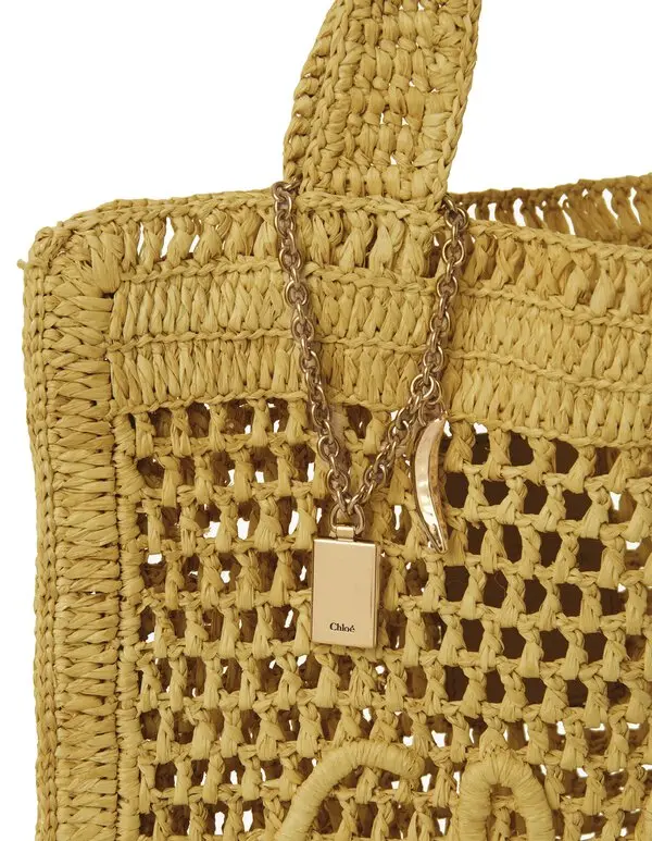 Chloé Raffia Tote Bag With Graphic Print - Yellow