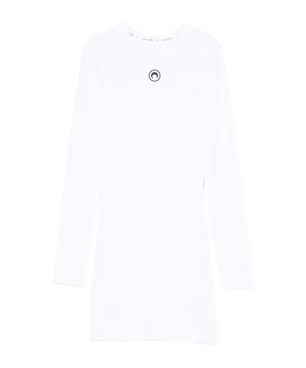 MARINE SERRE Logo Ribbed Jersey Mini Dress - White