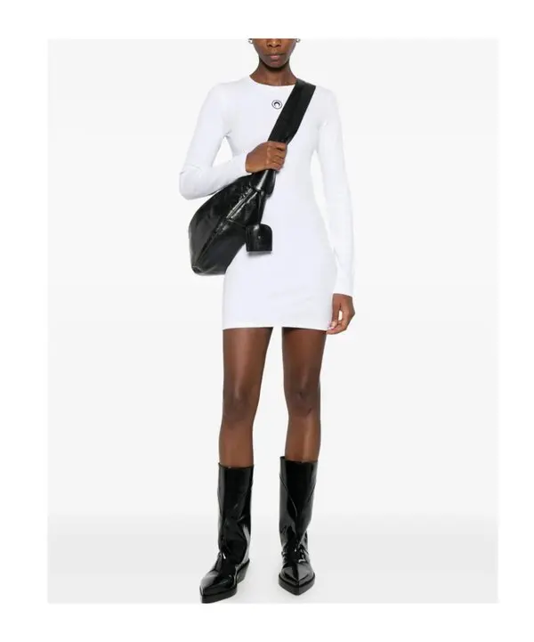 MARINE SERRE Logo Ribbed Jersey Mini Dress - White