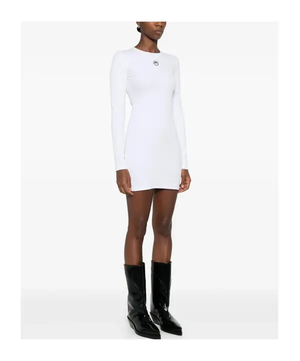 MARINE SERRE Logo Ribbed Jersey Mini Dress - White