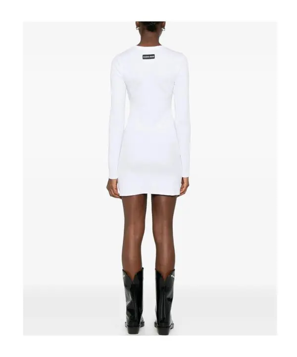 MARINE SERRE Logo Ribbed Jersey Mini Dress - White