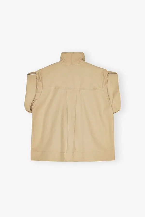 GANNI Lace-up Cropped Blouse With Lapel And Pocket Detail