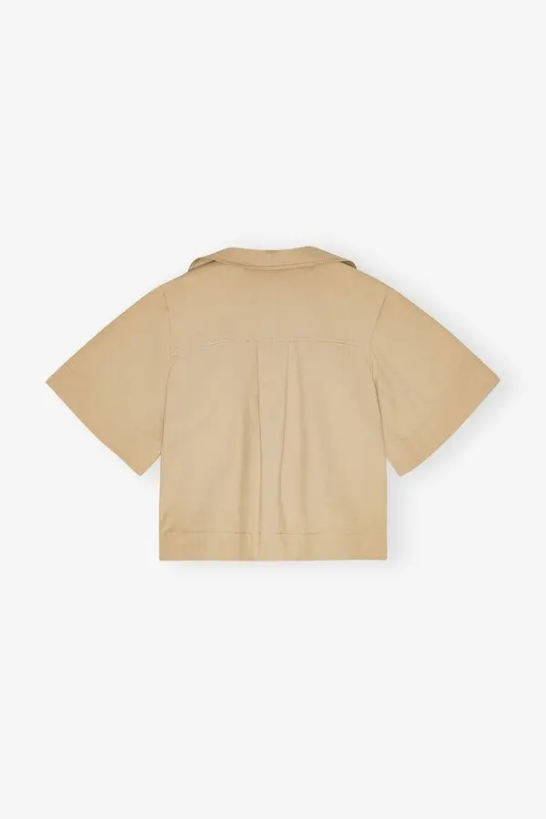GANNI Lace-up Cropped Blouse With Lapel And Pocket Detail
