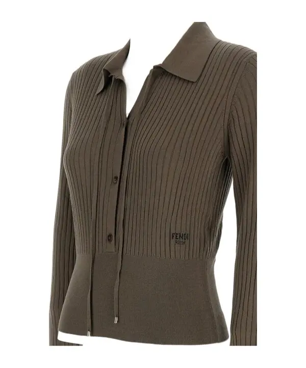 Fendi Tied-neck Knitted Polo Shirt