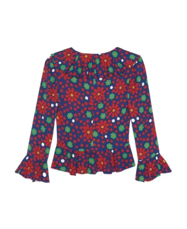 Saint Laurent Ruffled Floral Print V-neck Blouse