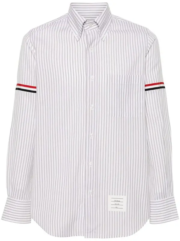 Thom Browne Rwb-striped Curved Hem Shirt - Medium Gray