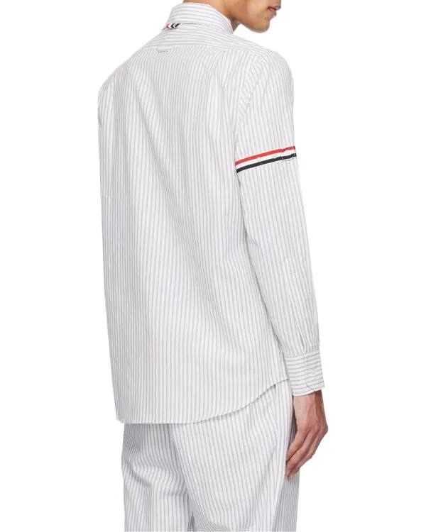 Thom Browne Rwb-striped Curved Hem Shirt - Medium Gray