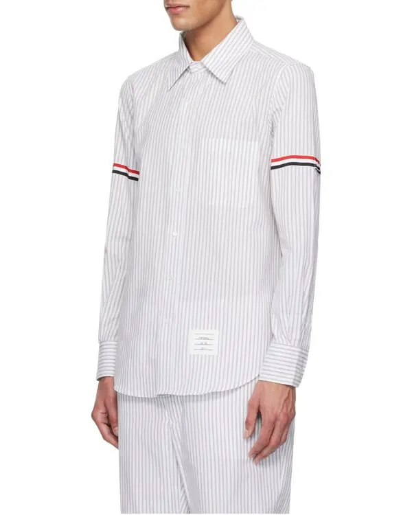 Thom Browne Rwb-striped Curved Hem Shirt - Medium Gray