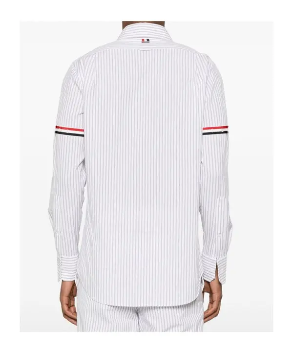 Thom Browne Rwb-striped Curved Hem Shirt - Medium Gray
