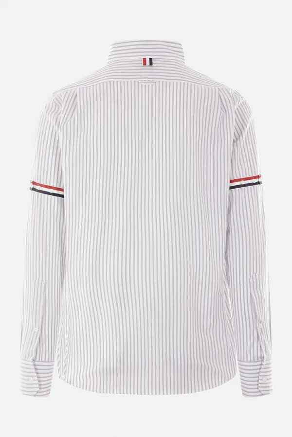 Thom Browne Rwb-striped Curved Hem Shirt - Medium Gray