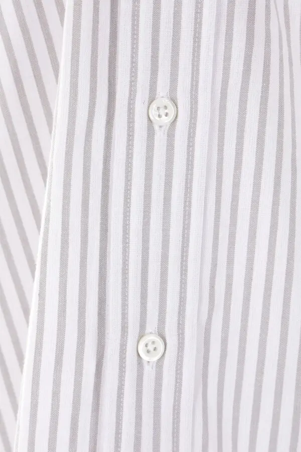 Thom Browne Rwb-striped Curved Hem Shirt - Medium Gray