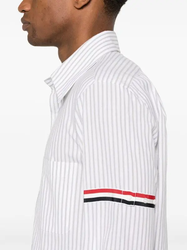 Thom Browne Rwb-striped Curved Hem Shirt - Medium Gray