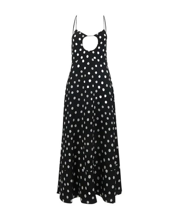 Saint Laurent Polka Dot Printed Slip Dress - Black