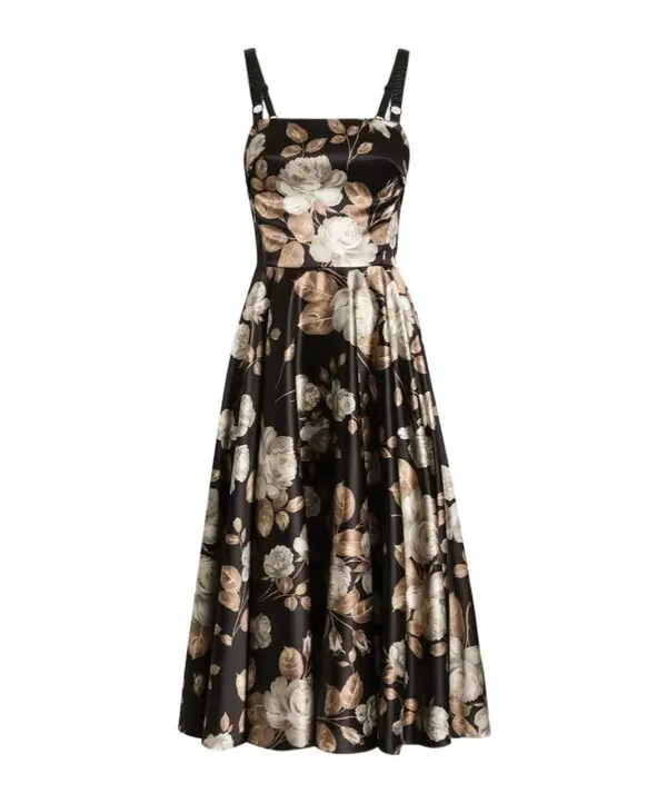 Dolce & Gabbana Vintage Rose Print Sleeveless Dress - Black
