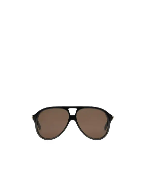 Gucci Black Acetate Pilot Frame Sunglasses With Enamel Detail - Brown
