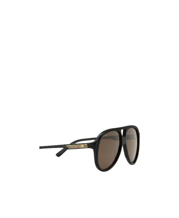 Gucci Black Acetate Pilot Frame Sunglasses With Enamel Detail - Brown