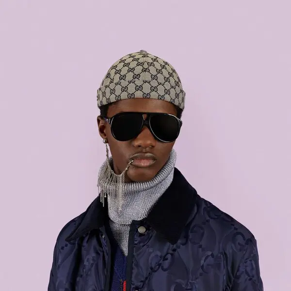 Gucci Black Acetate Pilot Frame Sunglasses With Enamel Detail