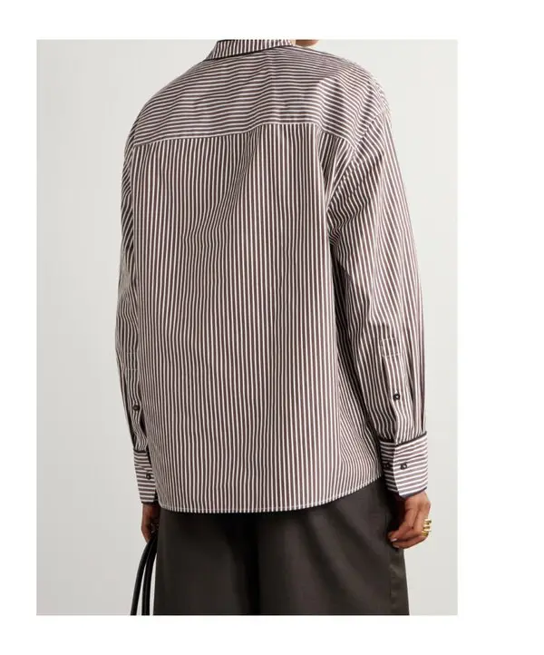 Loulou De Saison Verna Striped Mandarin Collar Cotton Poplin Shirt