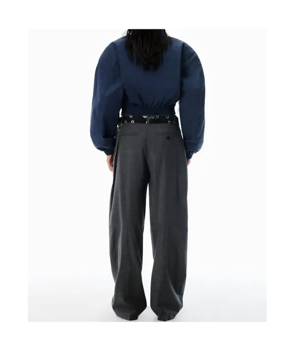 Alexander Wang Chain-detailed Pleated Wool Blend Trousers - Grey