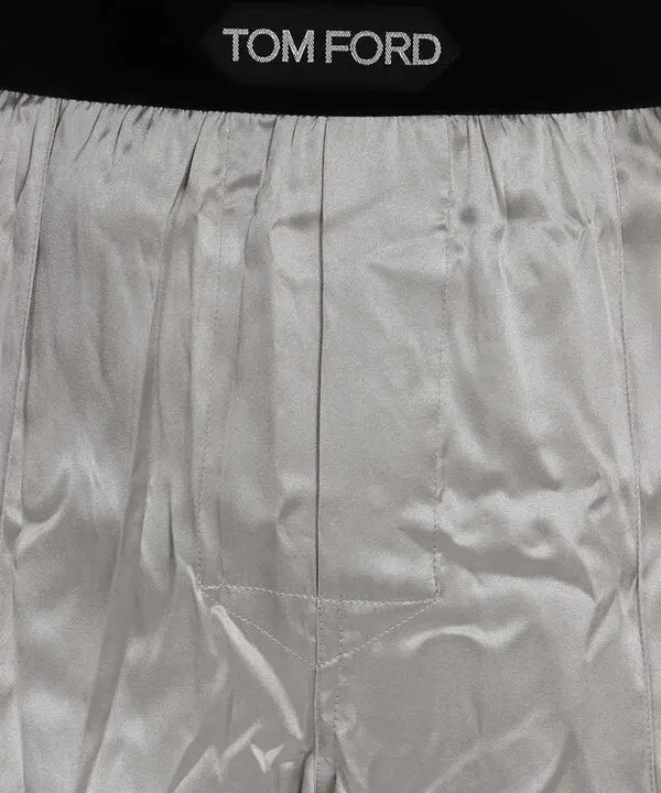 TOM FORD Logo Waistband Satin Pajama Trousers - Gray