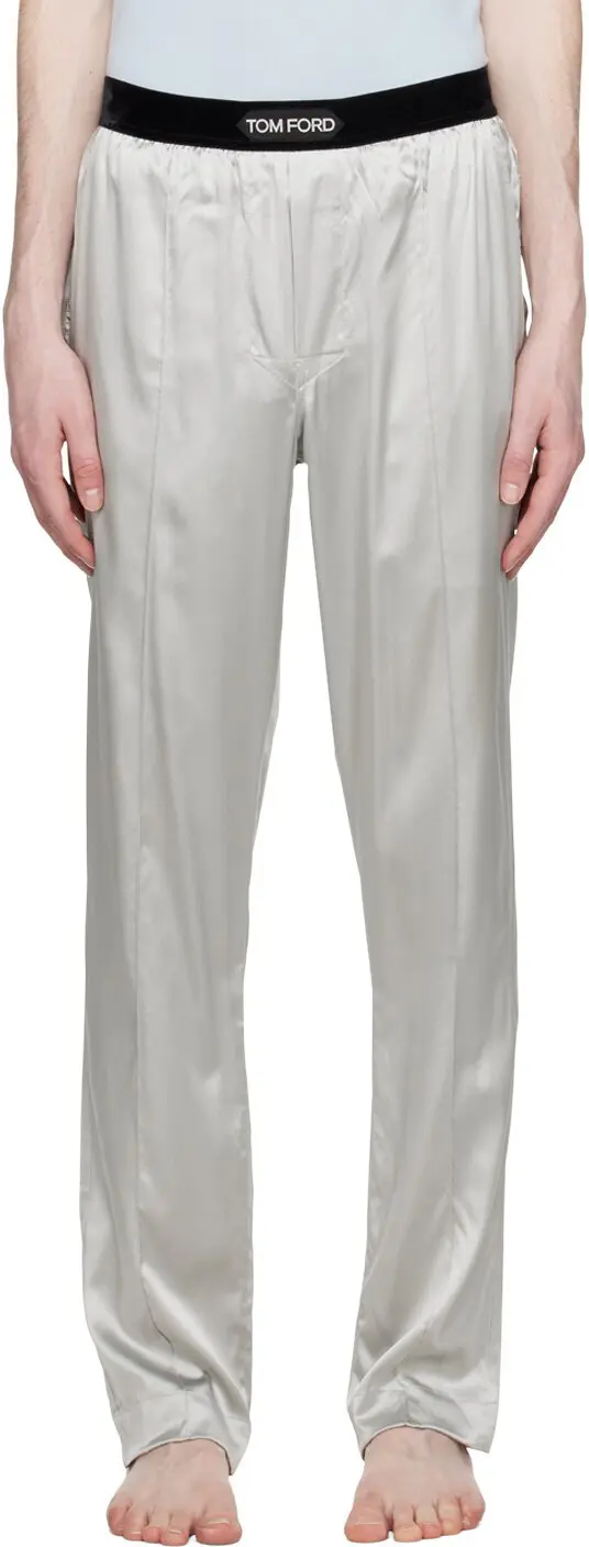 TOM FORD Logo Waistband Satin Pajama Trousers - Gray