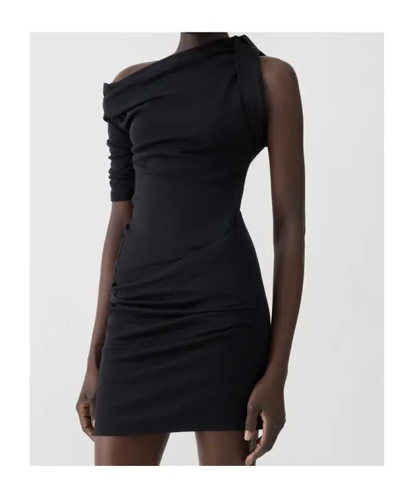 Jacquemus Draped Asymmetrical Boatneck Mini Dress - Black