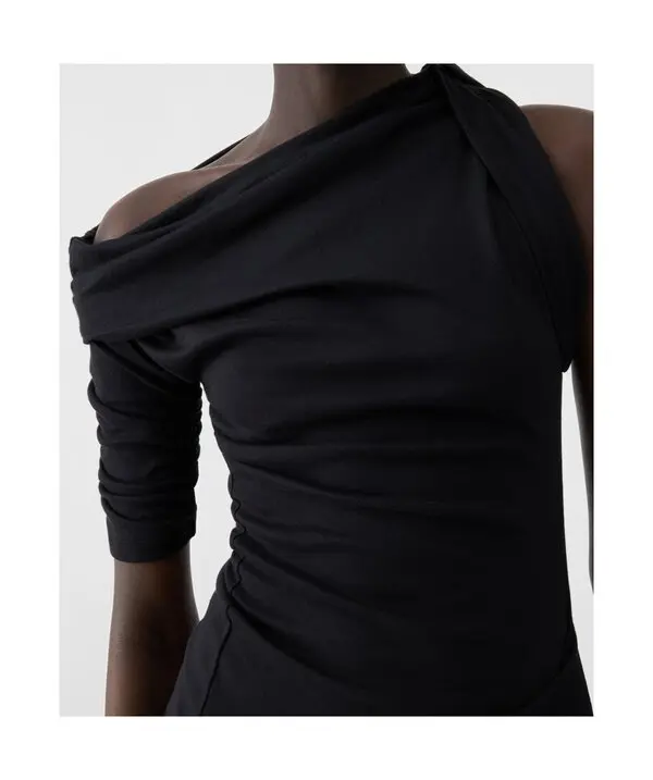 Jacquemus Draped Asymmetrical Boatneck Mini Dress - Black