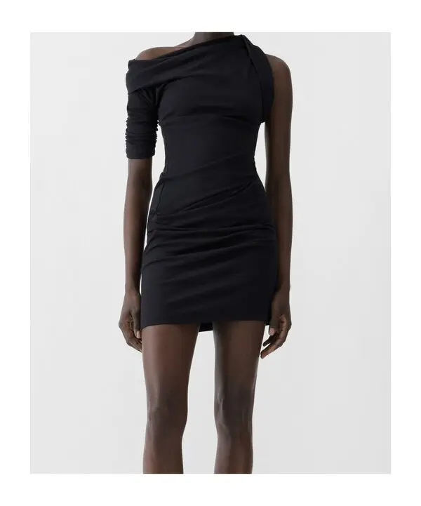 Jacquemus Draped Asymmetrical Boatneck Mini Dress - Black