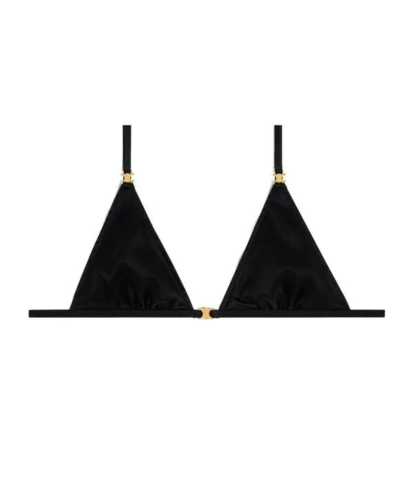 Celine Triomphe Triangle Bra In Silk - Black