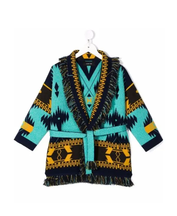 Alanui Intarsia-knit Belted Cardigan With Fringe Detail - Black
