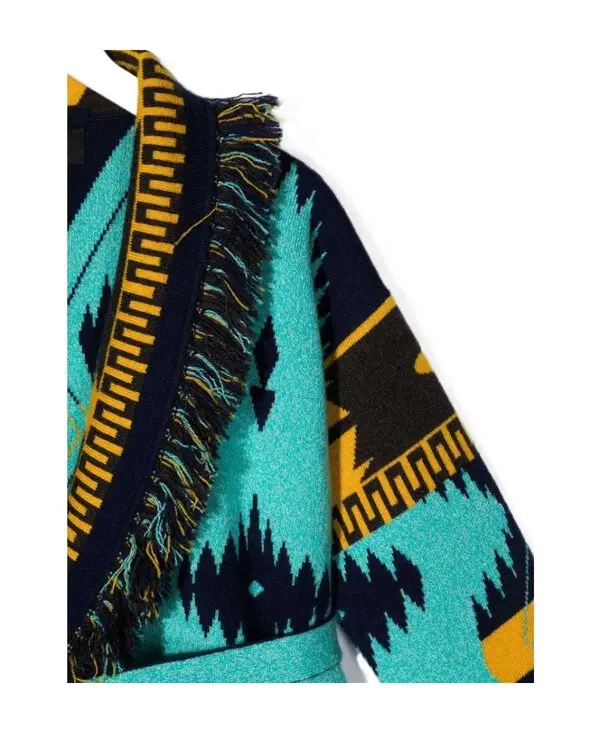 Alanui Intarsia-knit Belted Cardigan With Fringe Detail - Black