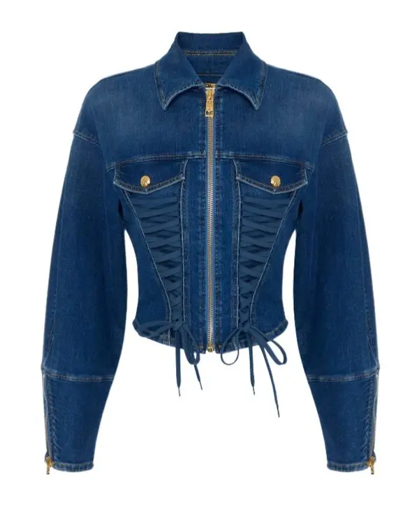 Elisabetta Franchi Crossover Lace Denim Jacket - Blue Retro