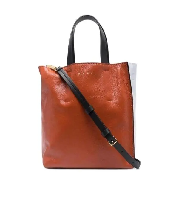 Marni Leather Color Block Tote Bag - Brown