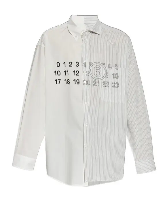 MAISON MARGIELA Panelled Stripe Detailed Long-sleeve Shirt - Grey