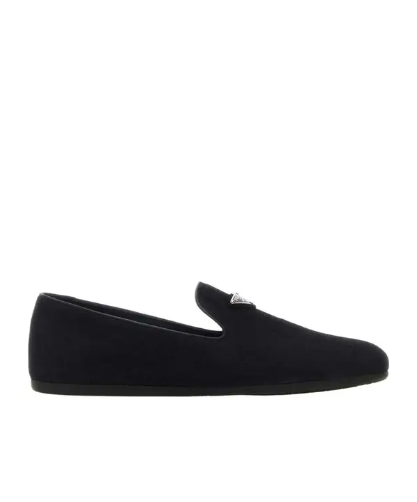 Prada Suede Slippers With Triangle Logo