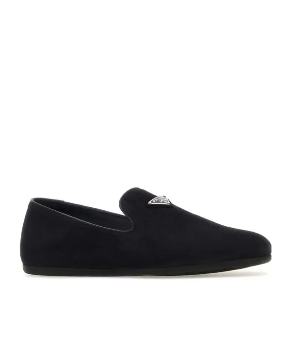 Prada Suede Slippers With Triangle Logo