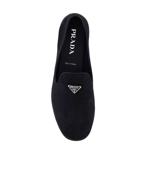Prada Suede Slippers With Triangle Logo