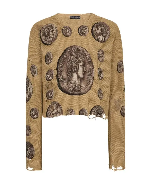 Dolce & Gabbana Distressed Coin Print Cropped Jumper - Multicolor