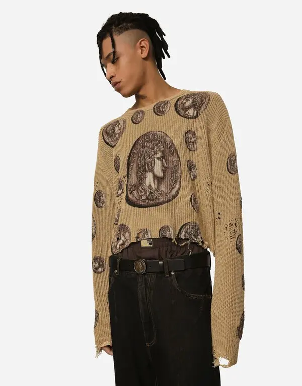 Dolce & Gabbana Distressed Coin Print Cropped Jumper