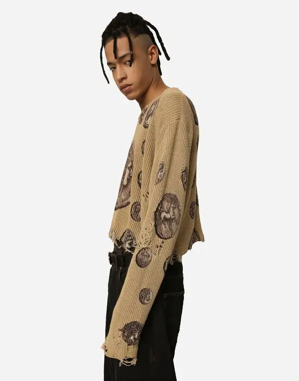 Dolce & Gabbana Distressed Coin Print Cropped Jumper